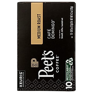 Peet's Coffee Cafe Domingo K Cup Coffee Pods for Keurig Brewers, Medium Roast, 10 Pods, 3.1 Lb