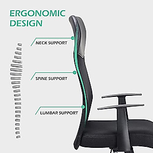 T-THREE.High Back Adjustable Office Chair Ergonomic Mesh Swivel Chair Office Chair Desk Chair Headrest and Lumbar Support Height Adjustable 360°Swivel Rocking Function Mesh Back Seat for Home Office