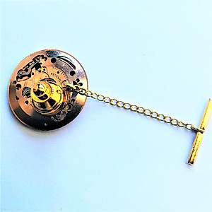 Steampunk Tie Pin Tie Tack Vintage Golden Watch Movement Men's Gift Groom Red Green Purple Swarowski Rhinestones