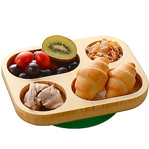 laboos Kid Portion Control Plate - Natural Bamboo Plates for Kids' Healthy Diet - Sturdy Compartment Plates with Suction – Non-Toxic, BPA-Free, Dishwasher Safe - Cute Food Portion Plate for Toddlers