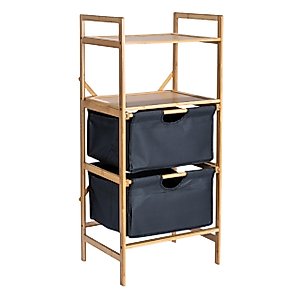 Household Essentials Bamboo Storage Shelf with Cotton Fabric Drawers, Natural and Black