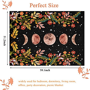 Sun And Moon Tapestry - 51.2 x 59.1 In Moon Phase Tapestries Flower Vine Tapestry Home Decoration Background Cloth, Garden Decor Banner Tapestry For Bedroom Livingroom Wall Hanging Art Aesthetic