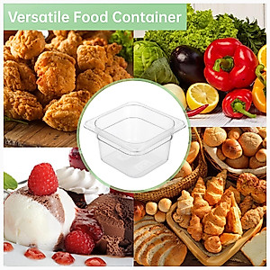 Lnrueg 12 PCS Plastic Clear Food Pans with Non-slip Bottom, 1/6 Size 4 Inch Deep Stackable Acrylic Deep Food Storage Pan for Fruits, Vegetables, Desserts,6.9''x6.3''x4''