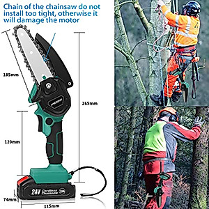 Mini Chainsaw 6 Inch Cordless Chain Saws - Electric Battery Powered Chainsaw Small Portable One-Hand Handheld, 24V Rechargeable Operated for Tree Trimming, Branch and Wood Cutting