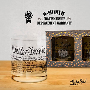 Lucky Shot - We The People Whiskey Glass | United States Constitution | America USA Patriotic Wine Glass Gift | Political Republicans Patriotic Glass - Set of 2 (11 oz)