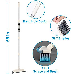 Telescoping Microfiber Duster Extendable Cobweb Duster and 2 in 1 Floor Scrub Brush with 55 inches Metal Adjustable Long Handle with Squeegee