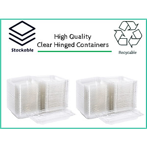 Smygoods clear plastic disposable container flat top, Disposable Plastic Sturdy Hinged Containers, [25 Pack] Dimensions: 9 3/8" x 6 3/4" x 2 3/16"