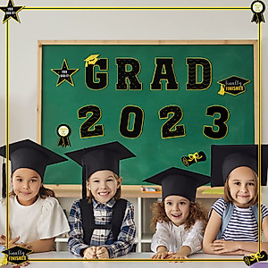 Graduation Car Magnets 12 Pcs 2023 Congrats Grad Garage Door Magnets Decoration Black and Gold 2023 Graduation Car Blackboard Magnets for Graduation Party Decoration Supplies