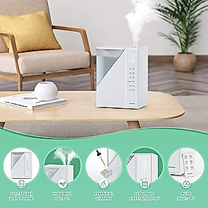Elecameier Ultrasonic Humidifiers for Bedroom,5.0L Cool and Warm Mist with Remote Control,Essential Oil Tray,Automatic Humidity Control,LCD Display,Auto Shut-Off,and 30dB Quiet Operation,White
