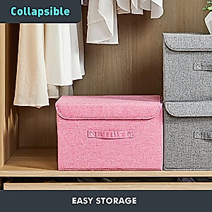 FUDDE foldable fabric storage box[2-Pack] dust-proof storage boxes with flip lid, can store clothes, shelves, books and toys, used in family bedroom closet storage boxes. (M, PINK)
