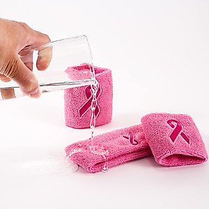 Breast Cancer Awareness Wristbands,Pink Sweatbands Set Includes Sports Headband & Wristband,Pink Headband for Gym Basketball Football Tennis Cycling Fitness Breast Cancer Awareness Mont