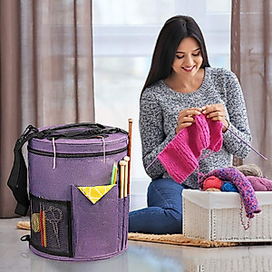 SumDirect Knitting Bag, Yarn Organizer Tote Bag Portable Storage Bag for Yarns, Carrying Projects, Knitting Needles, Crochet Hooks, Manuals and Other Accessories (Purple)