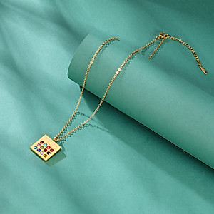 LIKGREAT Hebrew Inscription Birthstone Necklace 12 Tribes of Israel Breastplate Amulet Pendant Judaic Hoshen High Priest Jewelry (gold tone)