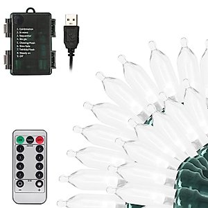 Tcamp Christmas Lights 33ft 100LED Outdoor Indoor Christmas String Lights with Remote Timer, USB or Battery Powered Waterproof 8 Modes Fairy Lights for Christmas Tree Wreath Party Decor (White)