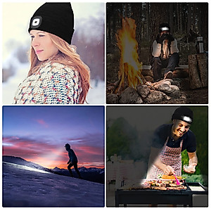 Abbicen Beanie Hat with Light Winter Knit Lighted Headlight Hats USB Rechargeable Grey