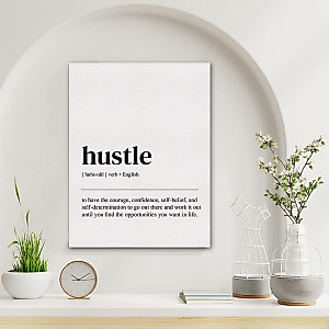 Hustle Definition Canvas Wall Art Poster Print Gift, Hustle Quote Painting Ready to Hang Home Office Bedroom Decor (11.5" x 15")
