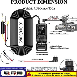 Dash Cam Hardwire Kit, Car Dash Camera USB C Charger Hard Wire Kit with Motion Detection for Dashcam DC12-24V to 5V/2.5A Low Voltage Protection 24h Parking Mode Fuse Tap for Dashcam(Motion DETECT)