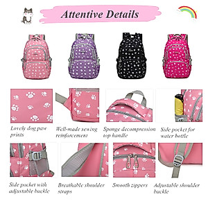 3Pcs Dog-Paw Prints Backpack and Lunch-Bag Set for Girls Middle School-Bag Elementary Bookbag Casual Daypack