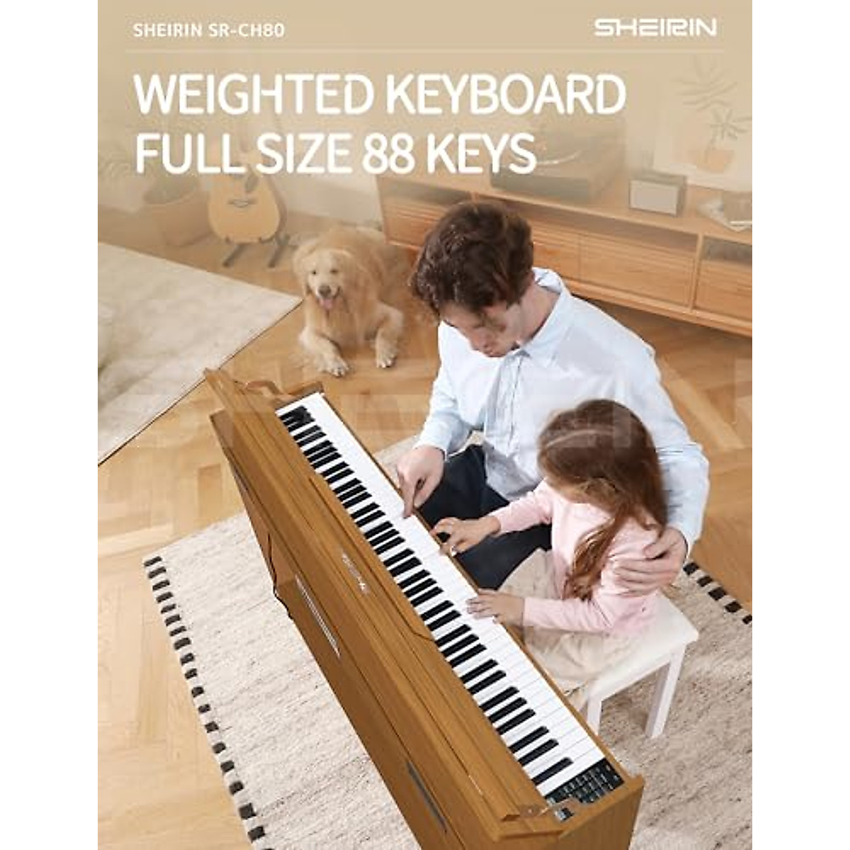 SHEIRIN digital piano 88 key weighted stand cover hammer action electric keyboard pedal full size home professional musical beginners adults instrument self playing MIDI SR-CH80(orange)