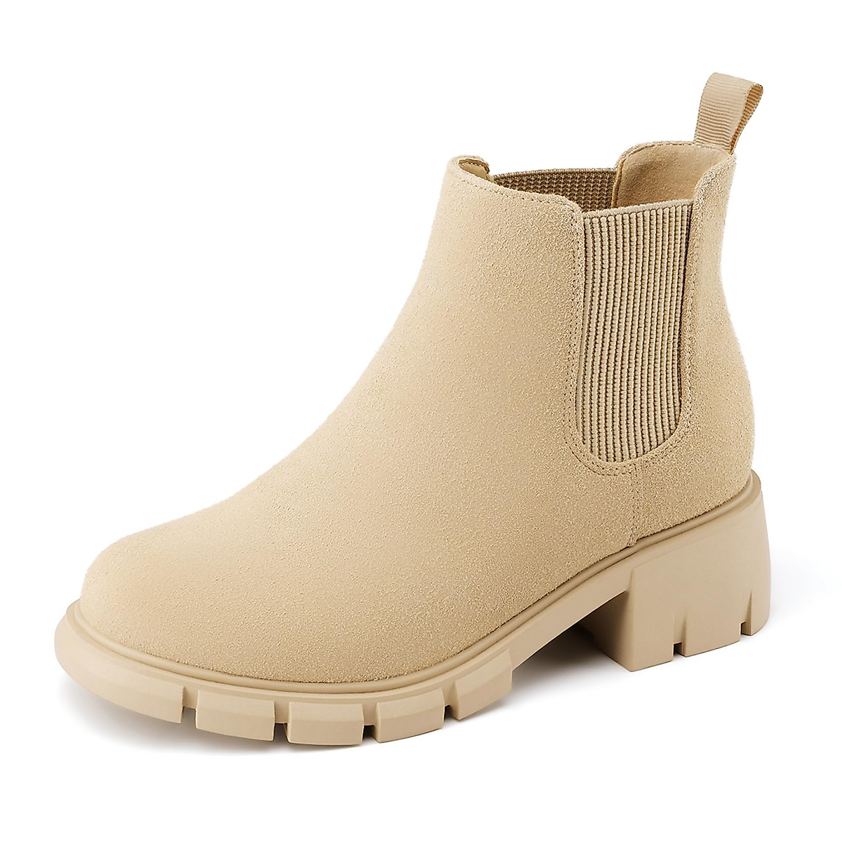 Athlefit Girls Ankle Boots Kids Comfortable Slip on Lug Sole Chelsea Booties for Toddler Little Kid Big Kid Apricot Size 2