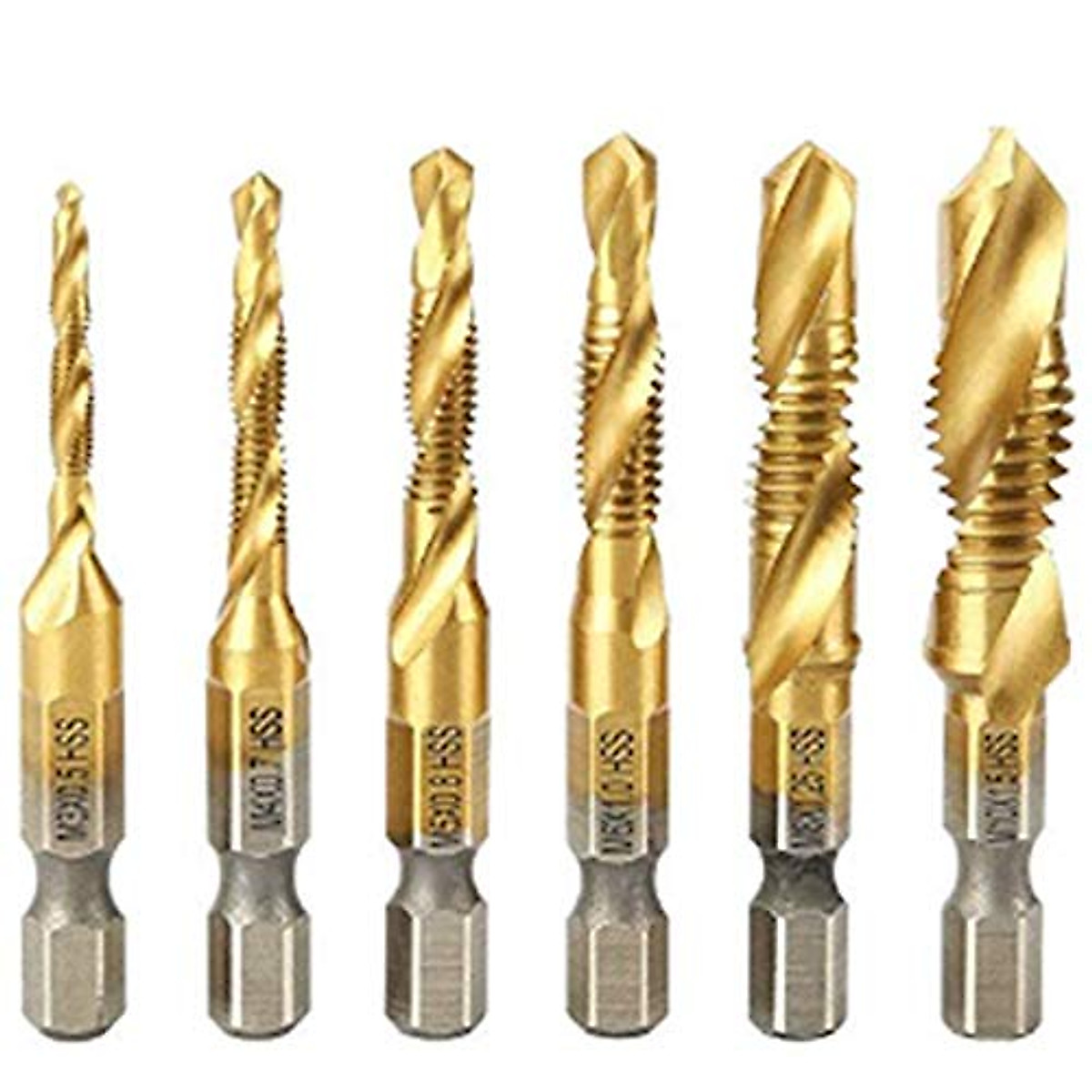 aiyun 6 Pack Titanium Combination Drill Tap Bits Set M3-M10 Metric Drill and Tap Set