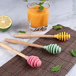 YITAQI Mixing Stirrer,Wood Handle Extractor Mixer Juicer for Honey Pot Jar Container Honey Dipper Stick Honey Spoon Kitchen Tool(Yellow)