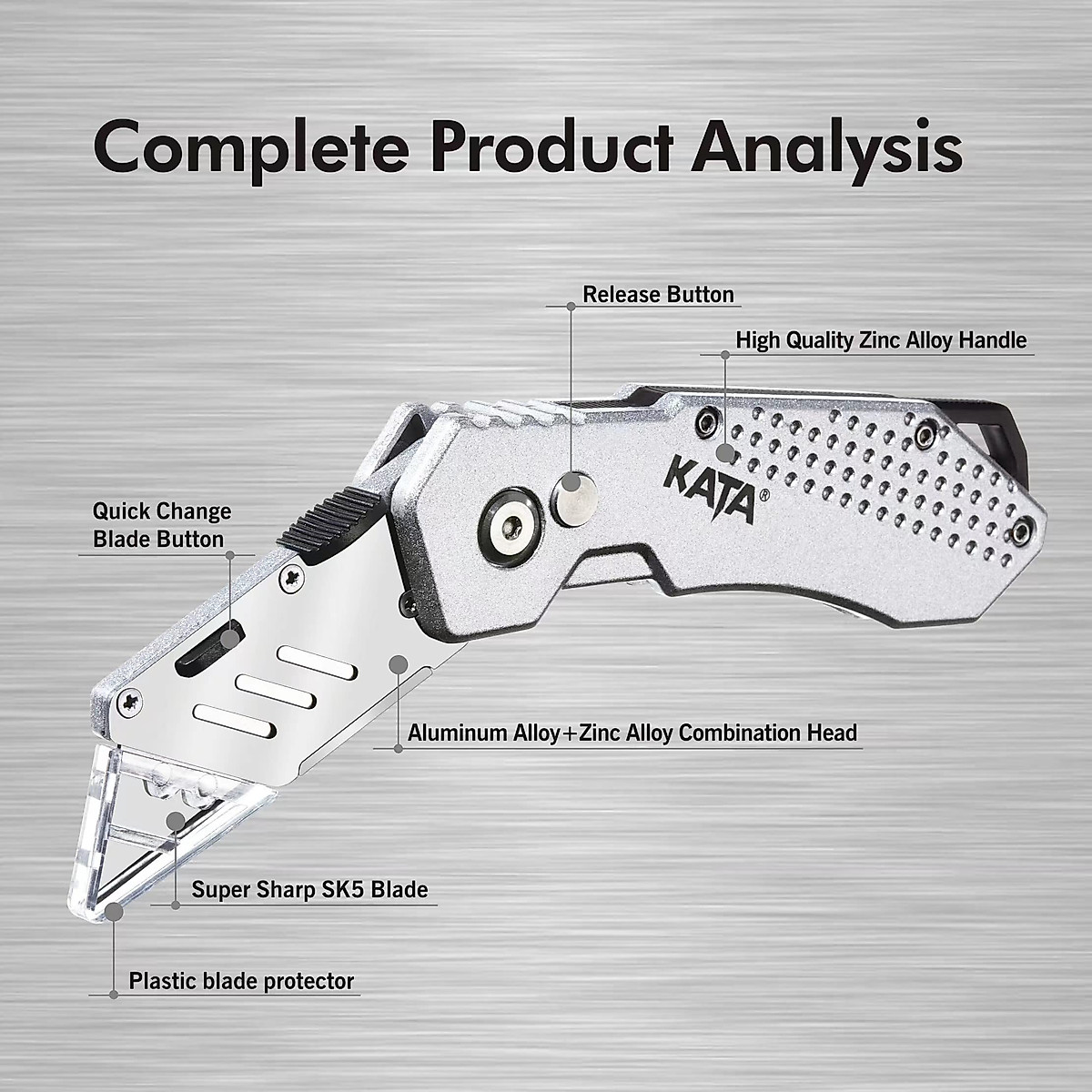 KATA 3-Pack Heavy Duty Box Cutter Folding Utility Knife With Zinc Alloy Body, Quick Change Blades, Lock-Back Design, Extra 12pc Blades For Cartons, Cardboard and Boxes