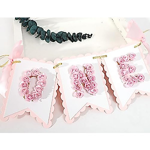 Flower 1st Birthday High Chair Banner - Pink and Gold One Birthday Banner, Princess 1st Birthday Decoration, Rose First Birthday Highchair Banner, Flower One Letters