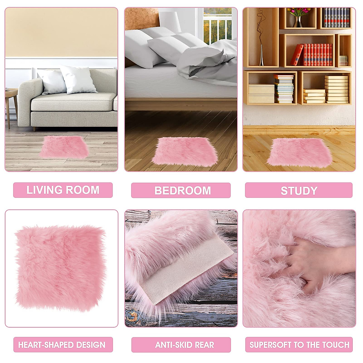 WLLHYF 10 Inches Mini Square Faux Fur Rug， Small Fluffy Area Rug Cushion for Living Room Sofa Bedroom Floor Soft Square Chair Cover Seat Pad Nail Mat for Photographing Background of Jewelry