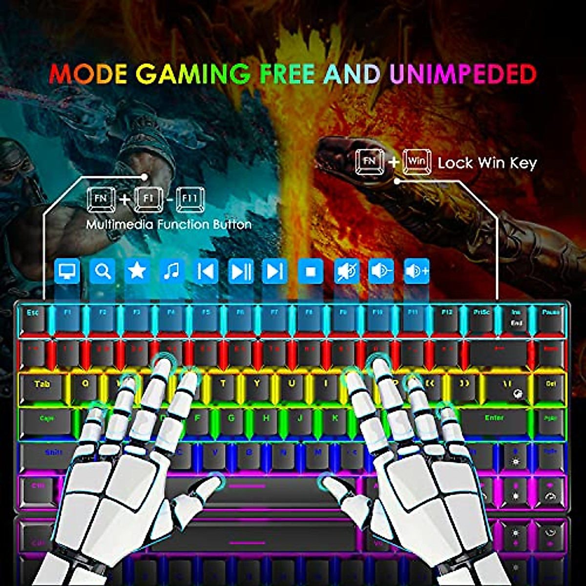 Gaming Keyboard and Mouse with Mechanical Red Switch Rainbow Backlit Wired Type-C 84 Keys Anti-ghosting,RGB 12000 DPI Lightweight Honeycomb Shell Gaming Mouse,Large Mouse Pad for PC Gamers(Black)