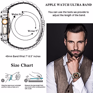 HASLFM Stainless Steel Watch Band with Case Compatible with Apple Watch Ultra/Ultra 2(49mm),Metal Strap and Rugged Protective Cover for iWatch Bands Cases Men, Silver/Gold