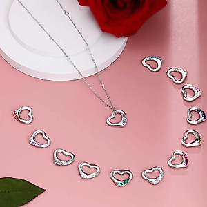 Heart March Birthstone Necklace for Women: 925 Sterling Silver Aquamarine Necklace Floating Open Heart Pendant Necklace Sparkling Cubic Zirconia Necklaces, Unique Birthday Jewelry Gifts for Teen Girls