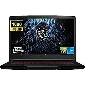 MSI 15.6" FHD 144Hz Gaming Laptop, Intel Core i5-11400H Processor, NVIDIA GeForce RTX 3050, 16GB DDR4 RAM, 256GB PCIe SSD, WiFi, Webcam, Backlit Keyboard, Windows 11 Home, Black
