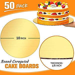 50 Pieces Cake Boards 10 Inch Round Gold Grease Proof Cake Cardboard Disposable Cake Rounds Circle Base Tray for Cake Pizza Tart Decorating Baking