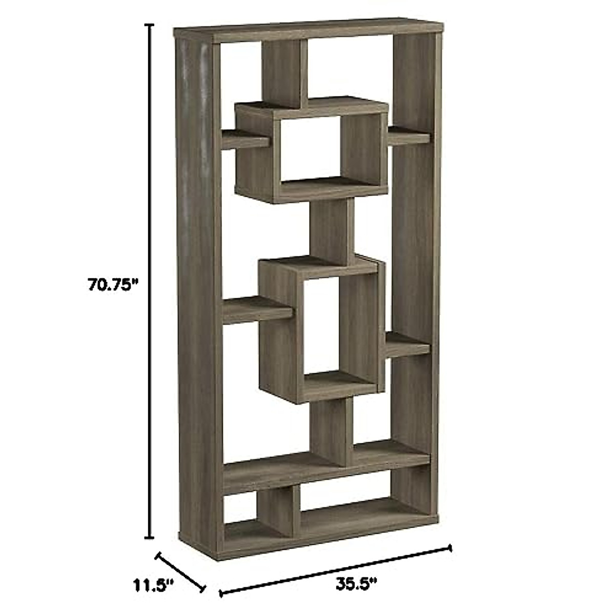 Coaster Furniture Geometric Cubed Rectangular Bookcase 11.5" D x 35.5" W x 70.75" H Weathered Grey 800512