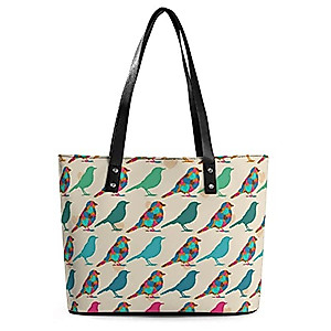 Womens Handbag Birds Pattern Leather Tote Bag Top Handle Satchel Bags For Lady