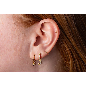 Pierced Owl 16GA 316L Stainless Steel Double Hoop with Sun, Star and Crescent Moon Dangling Charms Hinged Segment Clicker Ring (Gold Tone)