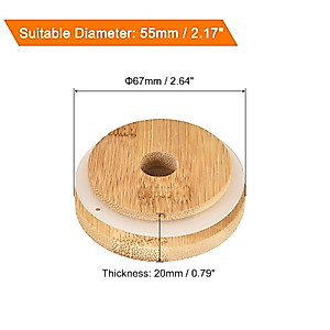 uxcell Mason Jar Lids with Straw Hole, 6pcs - Bamboo Lids with Silicone Ring for Glass Cups 70mm Regular Mouth Leak Proof Fits Storage Jars(Wood Color)