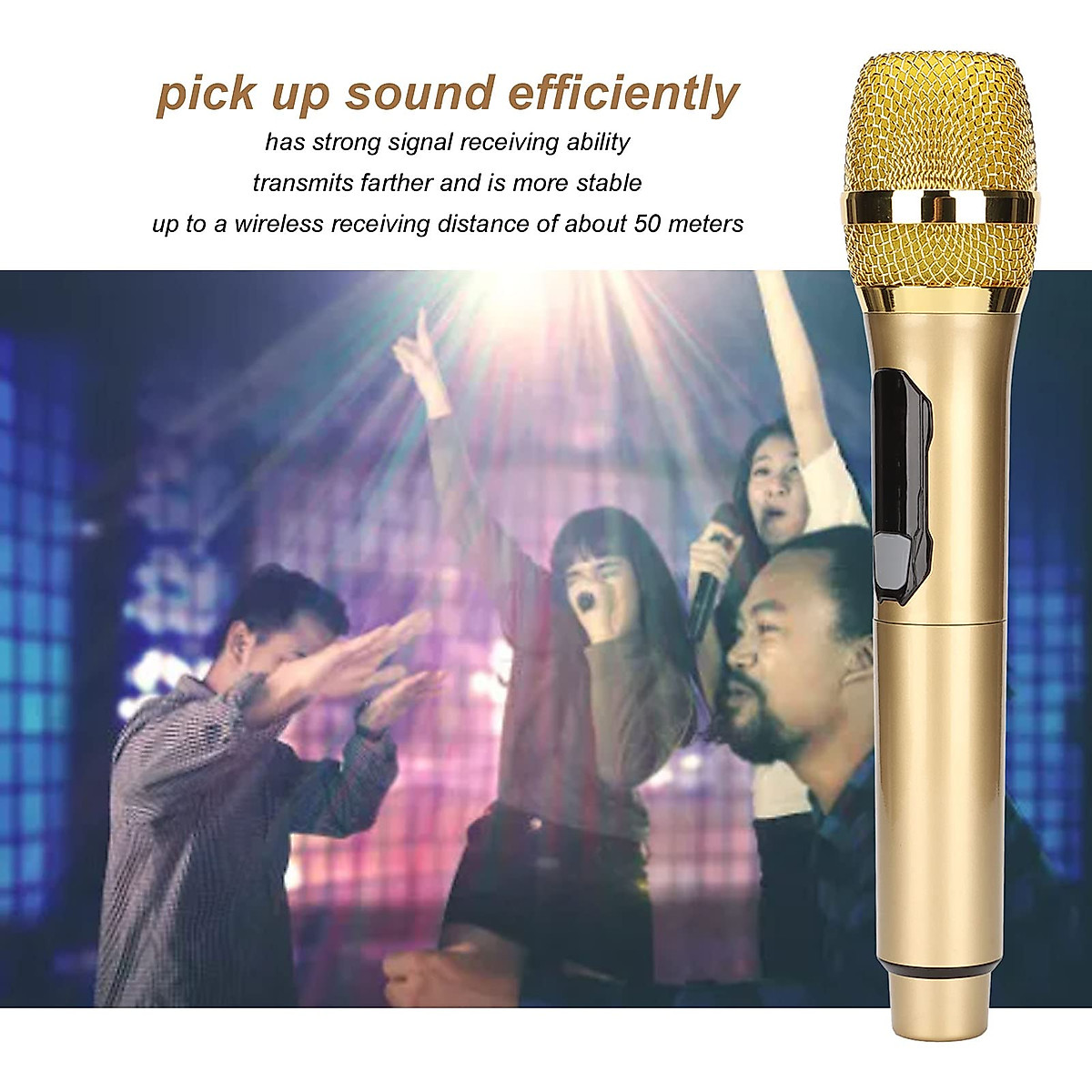 GOWENIC Microphone,Metal Dual Professional UHF Cordless Dynamic Mic Handheld Microphone System, for Home Karaoke, Meeting, Party, Church, DJ, Wedding(Gold)