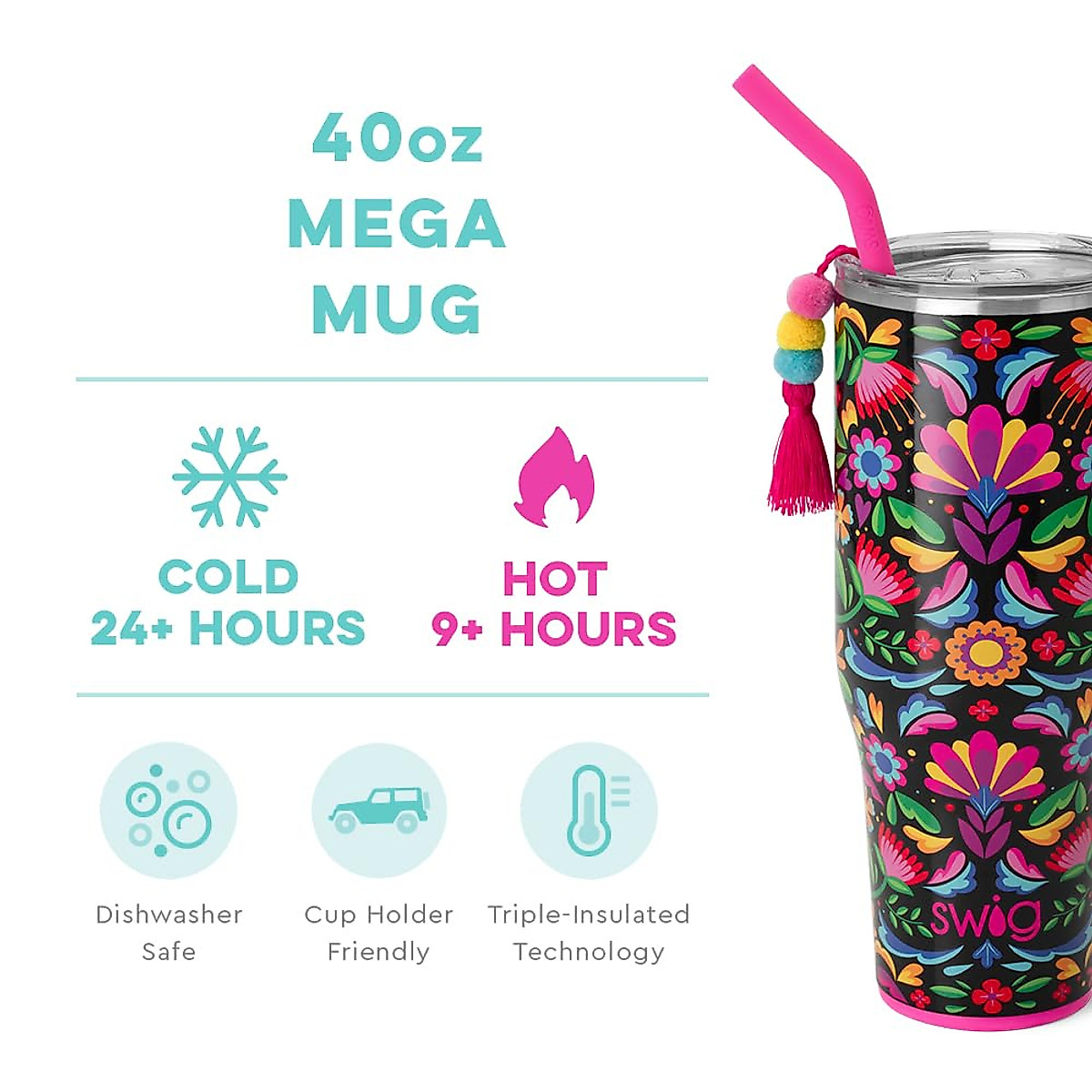 Swig Life Caliente Mega Set | 40oz Travel Mug with Handle and Lid + 32oz Triple Insulated Tumbler with Lid | Stainless Steel, Dishwasher Safe, Cup Holder Friendly Mug
