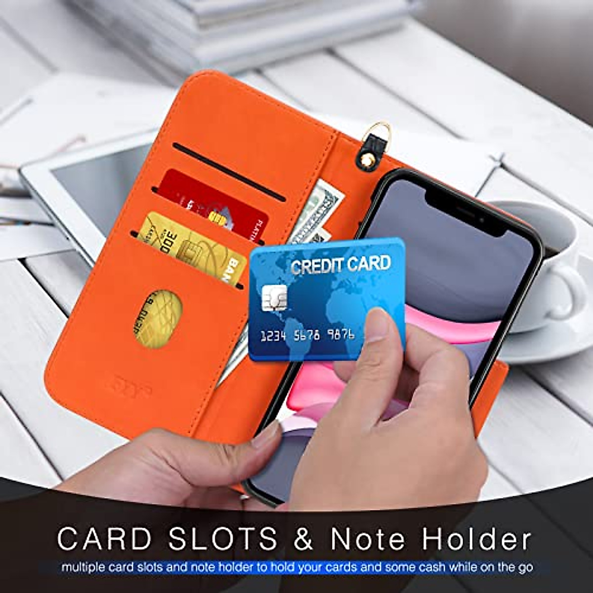 FYY Compatible with iPhone 11 Case, [Kickstand Feature] Luxury PU Leather Wallet Case Flip Folio Cover with [Card Slots] and [Note Pockets] Case for iPhone 11 6.1" Crocodile Black