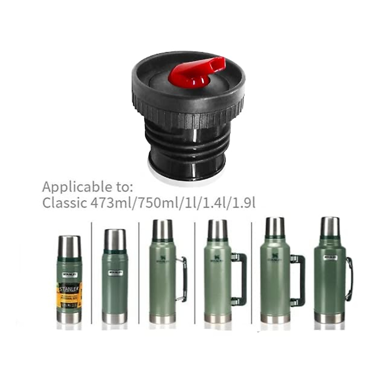 Thermos Stopper Pico de Mate Replacement Part For Stanley Classic Vacuum Insulated Wide Mouth Bottle Thermos (1.1QT, 1.5QT, 2QT) (Black-Red, Set of 1)