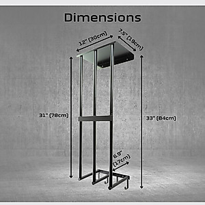 Bagulet Camping Chair Wall Storage for Garage, Metal Rack Organizer with Floating Shelf and 4 Utility Hooks, Stainless Steel Mount Holder System for Umbrella Yoga Mat Folding Beach Seats, Black