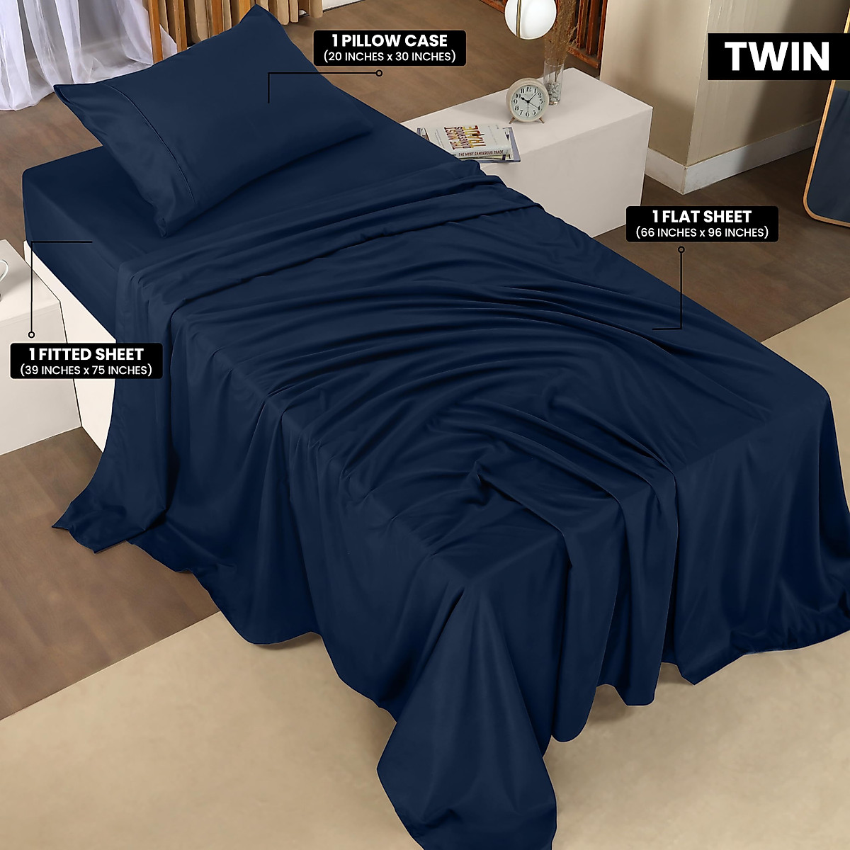 Utopia Bedding Twin Bed Sheets Set - 3 Piece Bedding - Brushed Microfiber - Shrinkage and Fade Resistant - Easy Care (Twin, Navy Blue)