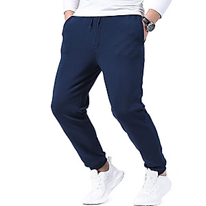 Zoulee Classic Drawstring-Waist Zipper Logo Jogger Pants with Zipper Fly Navy Blue 2XL