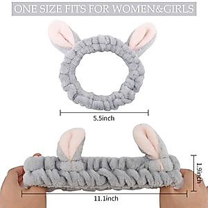 AHONEY Animals Ears Headbands, Cute Makeup Spa Fuzzy Skincare Headband for Washing Face Headband for Women Girls Coral Fleece Elastic Hair Band Cosplay Makeup Party, 4Pcs