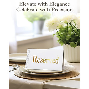 ElegaAura 20 Pack Reserved Table Signs - Gold Foil Reserved Seating Signs with Name Tag Line, Double Sided Table Place Cards for Wedding Chairs, Church Pews, Party, Restaurant, Tent Cards for Reserving Event Reception Seats & Places, 4x6 in Folded