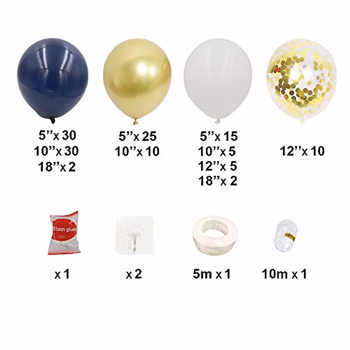 Navy Blue Gold White Balloon Arch Garland Kit-134pcs, 4 Size Navy Blue, White, Metallic Chrome Gold And Confetti Balloons For Baby&Bridal Shower, Birthday Party, Wedding, Graduation, Anniversary Party