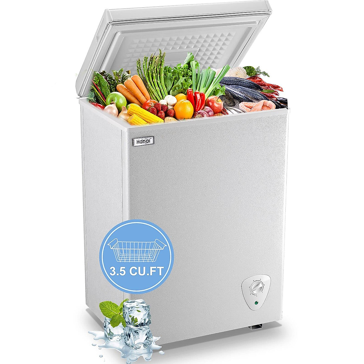 Chest Freezers Compact Mini Deep Freezer WANAI 3.5 Cu.Ft Free-standing Top Door Room Dorm Office Garage Freezer with 7 Adjustable Temp Control Removable Basket for Apartment Basement Business