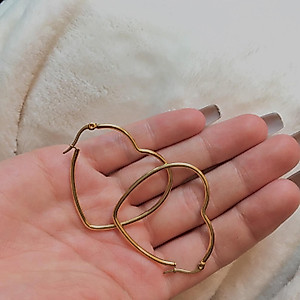 Women's Stainless Steel Gold Plated Heart Shape Hinged Large Hoop Earring,Anti-allergy